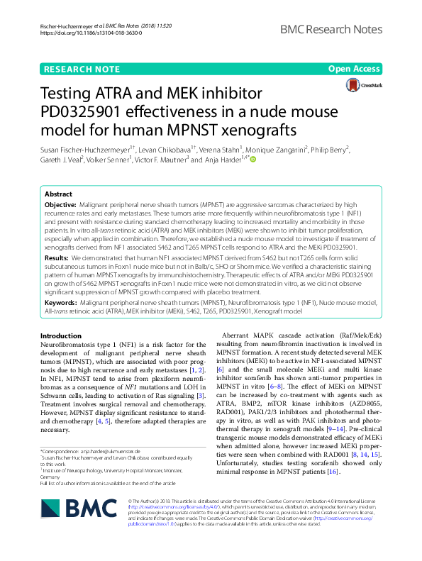 (PDF) ATRA and MEK Inhibitor Efficacy in MPNST Model