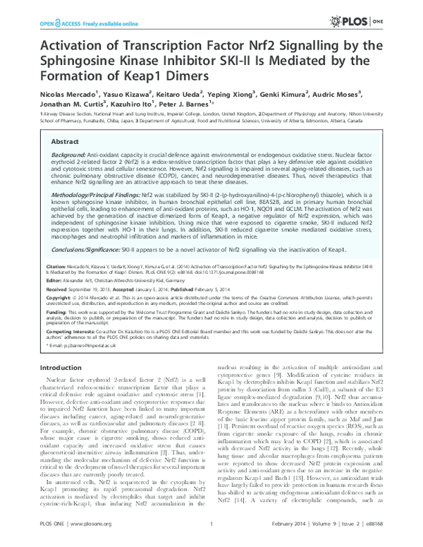 (PDF) Activation of Transcription Factor Nrf2 Signalling by the ...