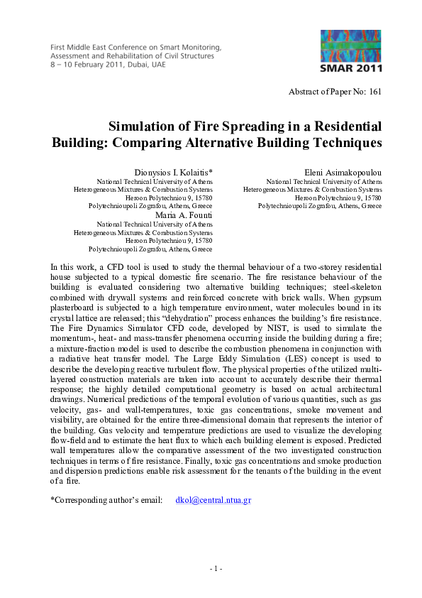 Pdf Simulation Of Fire Spreading In A Residential Building Comparing Alternative Building