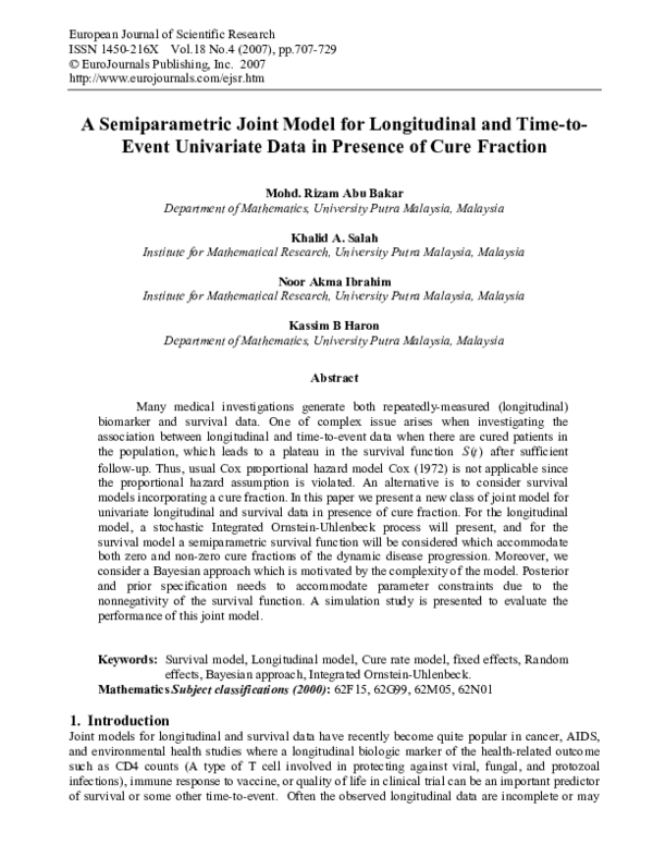 (PDF) A Semiparametric Joint Model for Longitudinal and Time-to-Event Univariate Data in ...