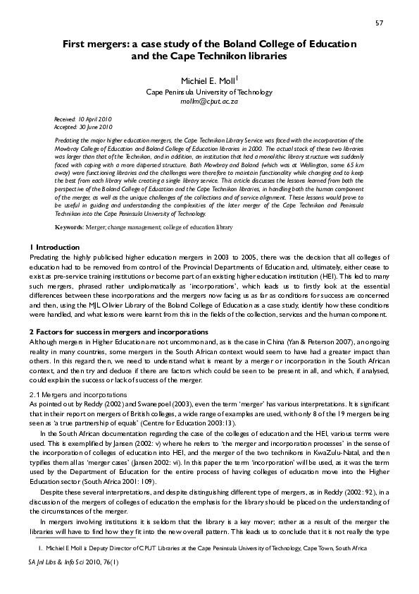 (PDF) First mergers: a case study of the Boland College of Education ...