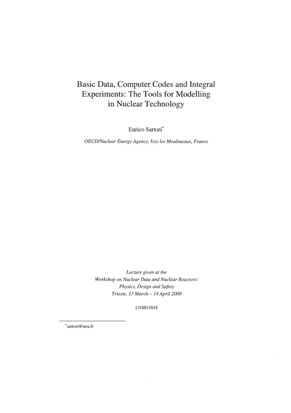 (PDF) Basic Data, Computer Codes and Integral Experiments: The Tools ...