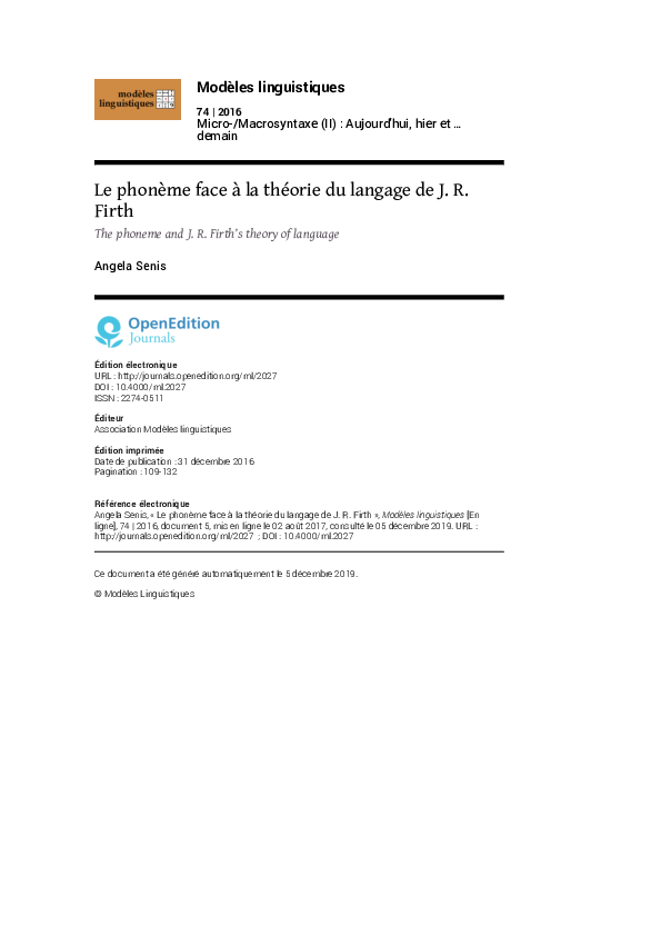 (PDF) Le phonème face à la théorie du langage de J. R. Firth