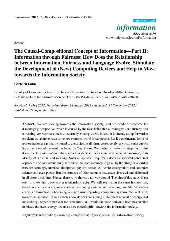 (PDF) The Causal-Compositional Concept of Information—Part II: Information through Fairness: How ...