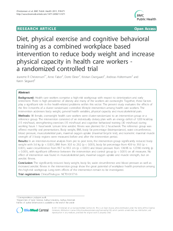 (PDF) Diet, physical exercise and cognitive behavioral training as a combined workplace based ...