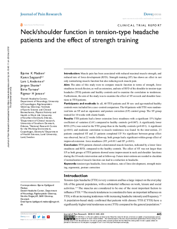 (PDF) Neck/shoulder function in tension-type headache patients and the ...