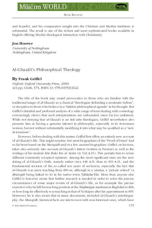 (PDF) Al-Ghazālī's Philosophical Theology - By Frank Griffel