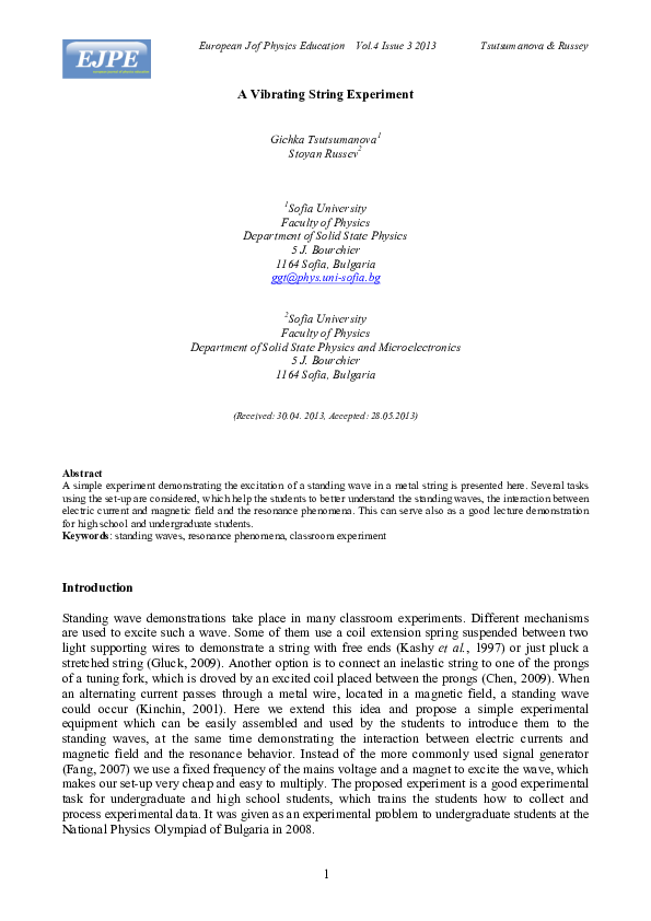 Pdf A Vibrating String Experiment