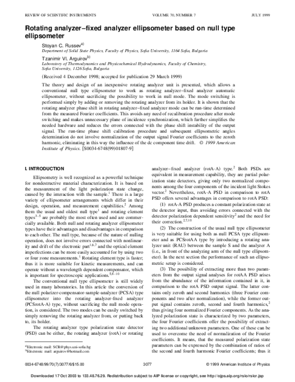 (PDF) Rotating analyzer–fixed analyzer ellipsometer based on null type ...