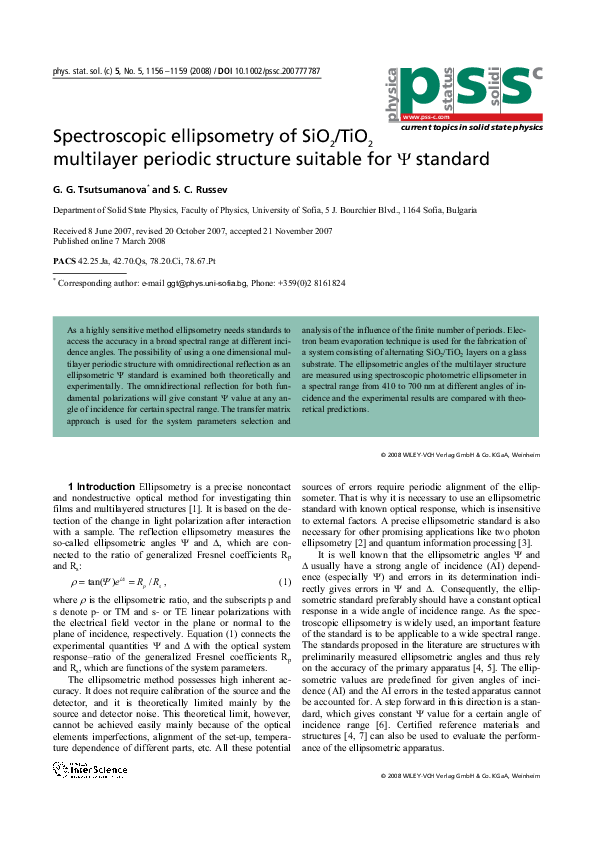 (PDF) Spectroscopic ellipsometry of SiO2/TiO2 multilayer periodic structure suitable for Ψ standard
