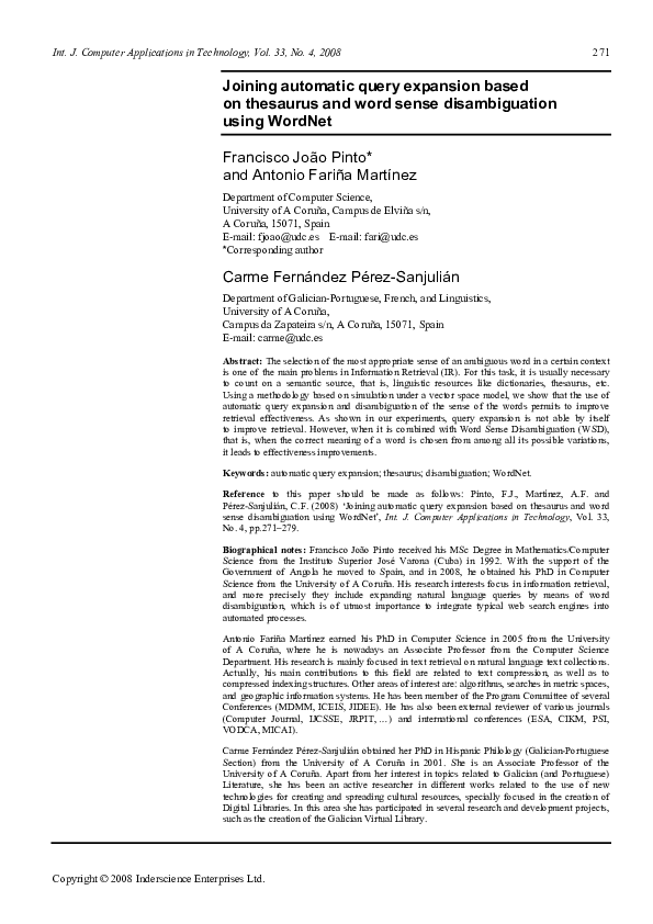 Pdf Joining Automatic Query Expansion Based On Thesaurus And Word Sense Disambiguation Using
