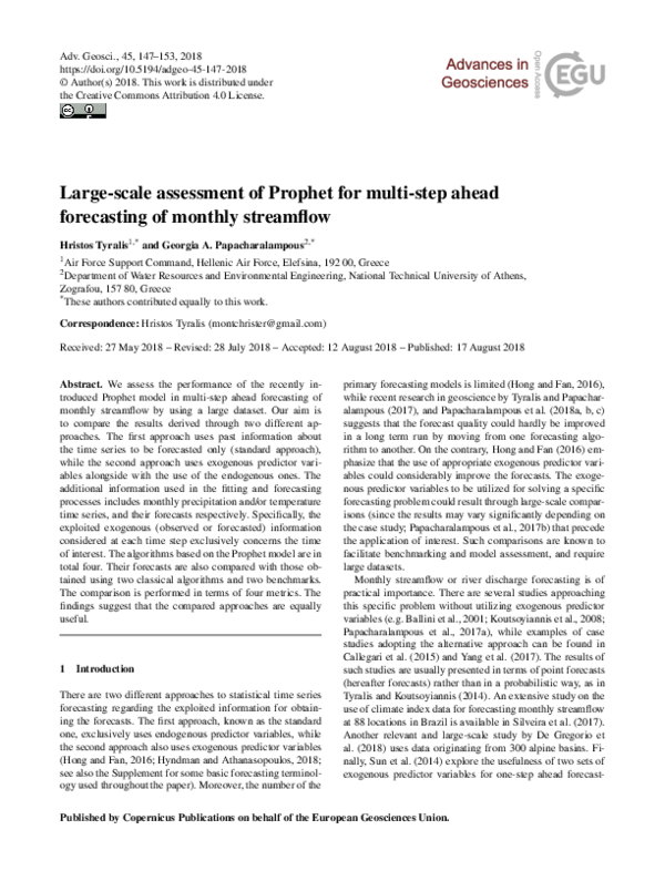 (PDF) Large-scale assessment of Prophet for multi-step ahead forecasting of monthly streamflow