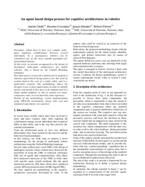 (PDF) An agent based design process for cognitive architectures in robotics