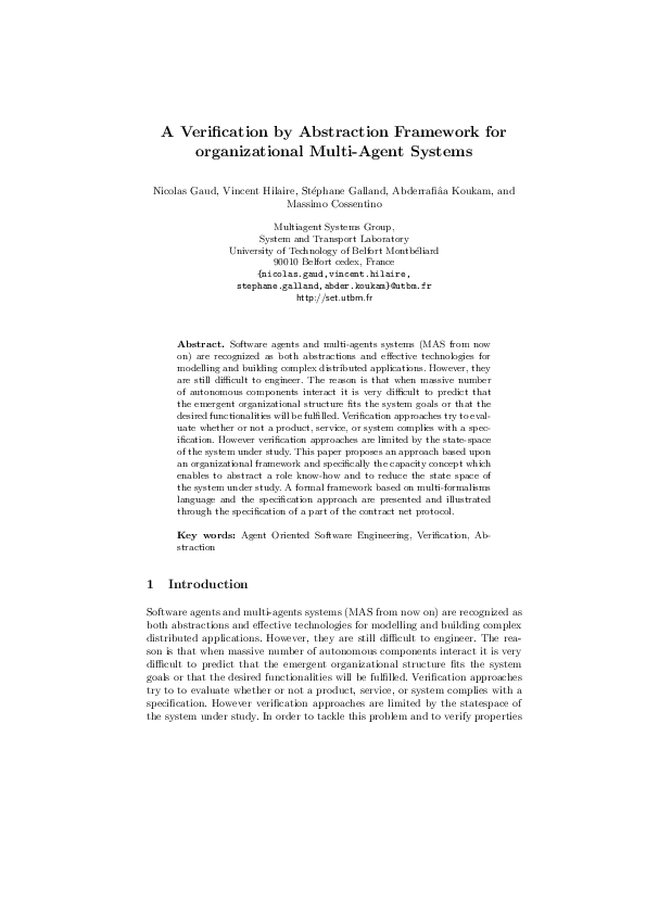 (PDF) A verification by abstraction framework for organizational multi-agent systems