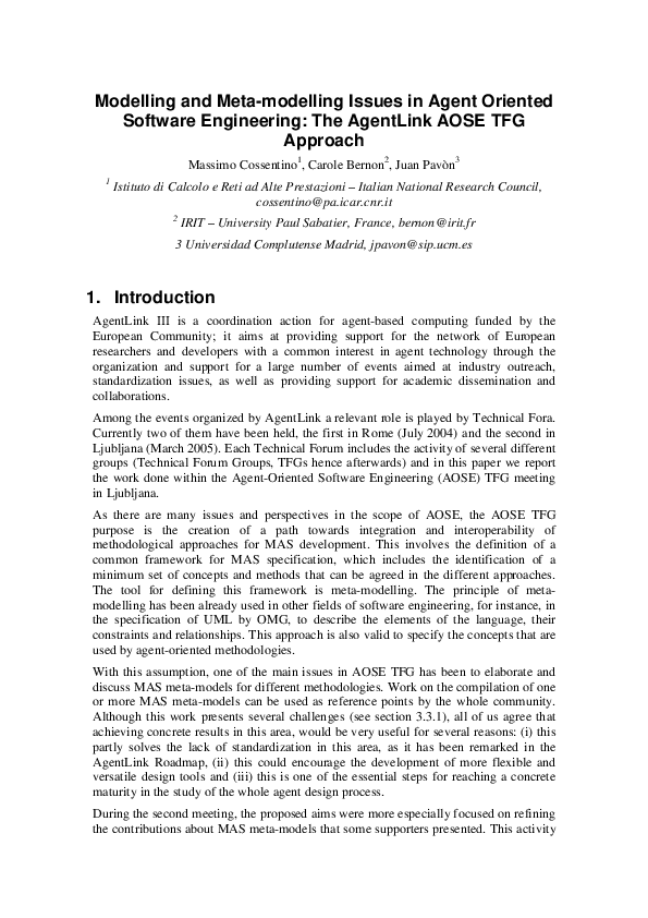 (PDF) Modelling and meta-modelling issues in agent oriented software engineering: The agentlink ...