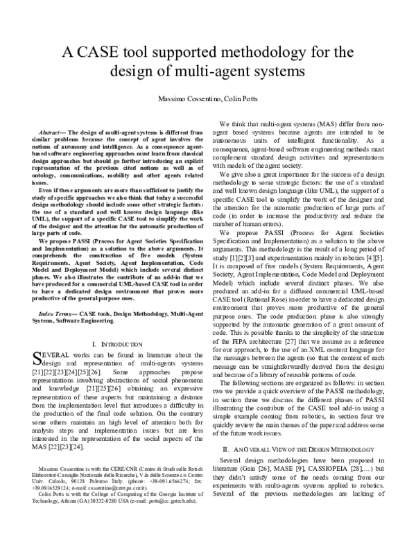 Pdf A Case Tool Supported Methodology For The Design Of Multi Agent Systems Massimo