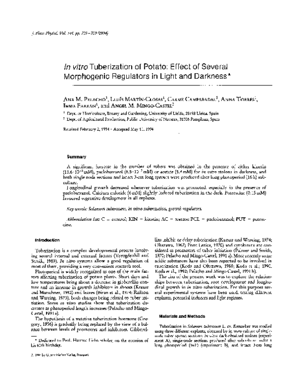 (PDF) In vitro Tuberization of Potato: Effect of Several Morphogenic ...
