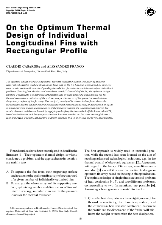 (PDF) On the Optimum Thermal Design of Individual Longitudinal Fins ...