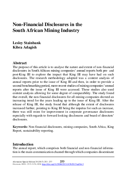 (PDF) Non - Financial Disclosures in the South African Mining Industry ...