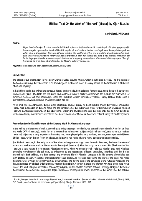 (PDF) Biblical Text On the Work of "Meshari" (Missal) by Gjon Buzuku