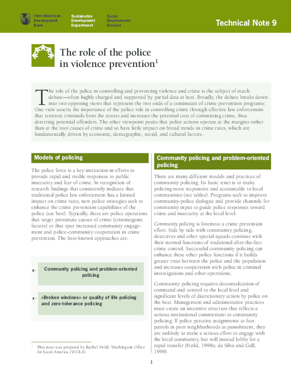 (PDF) The Role of the Police in Violence Prevention