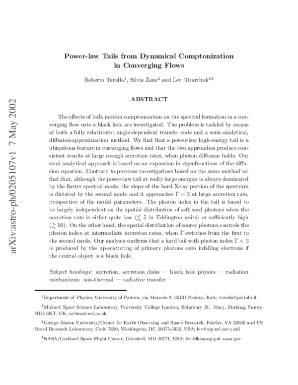 (PDF) Power‐Law Tails from Dynamical Comptonization in Converging Flows
