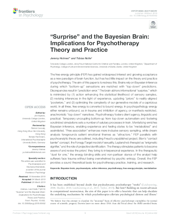 (PDF) “Surprise” and the Bayesian Brain: Implications for Psychotherapy ...