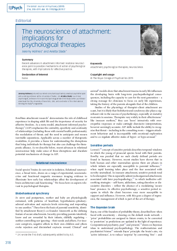 (PDF) The neuroscience of attachment: implications for psychological ...