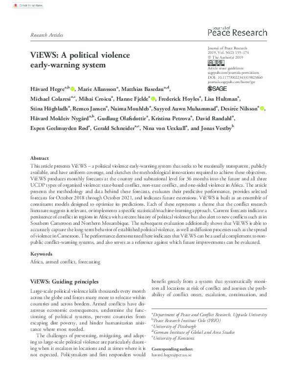 (PDF) ViEWS: A political violence early-warning system