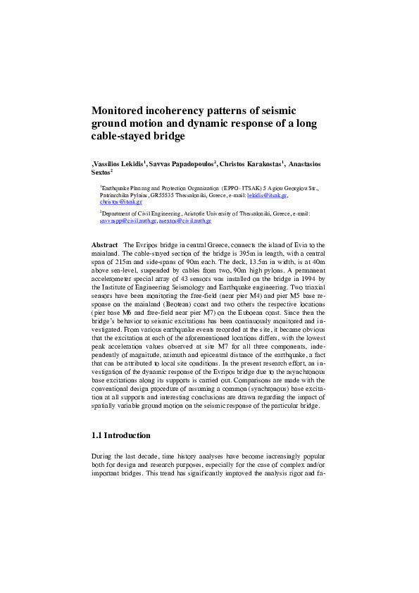 (PDF) Investigation of the dynamic response of the Evripos cable-stayed ...