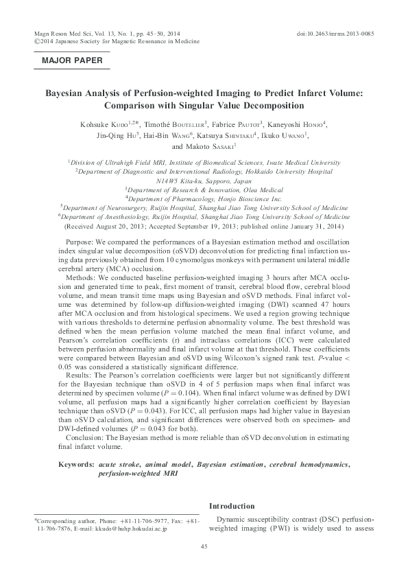 (PDF) Bayesian Analysis of Perfusion-weighted Imaging to Predict Infarct Volume: Comparison with ...