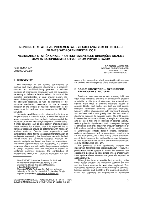 (PDF) Nonlinear static vs. Incremental dynamic analysis of infilled ...