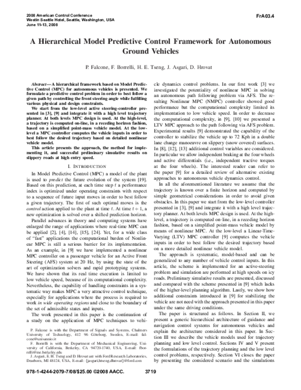 Pdf A Hierarchical Model Predictive Control Framework For Autonomous