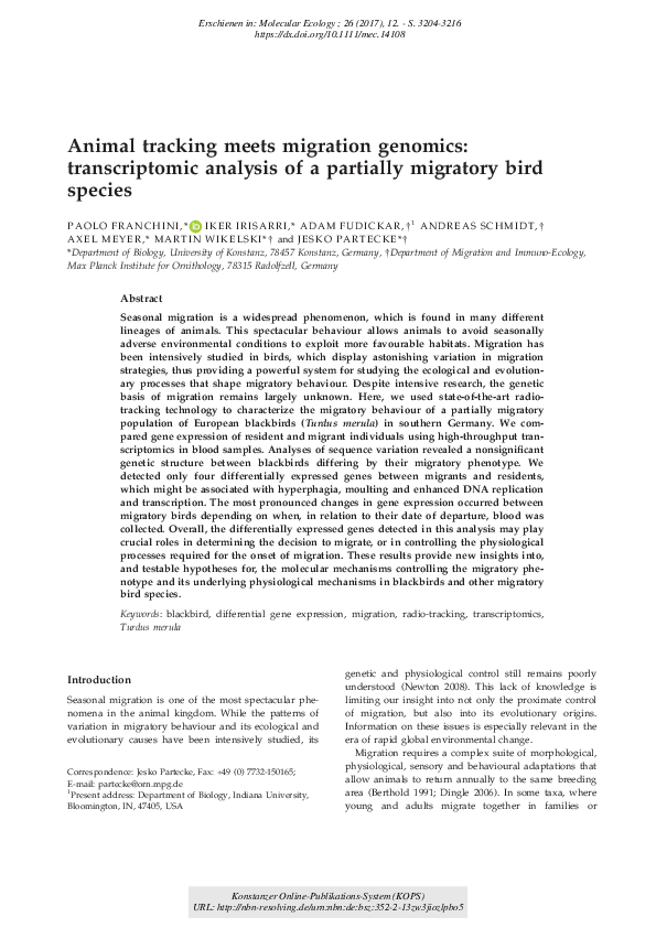 (PDF) Animal tracking meets migration genomics: transcriptomic analysis ...