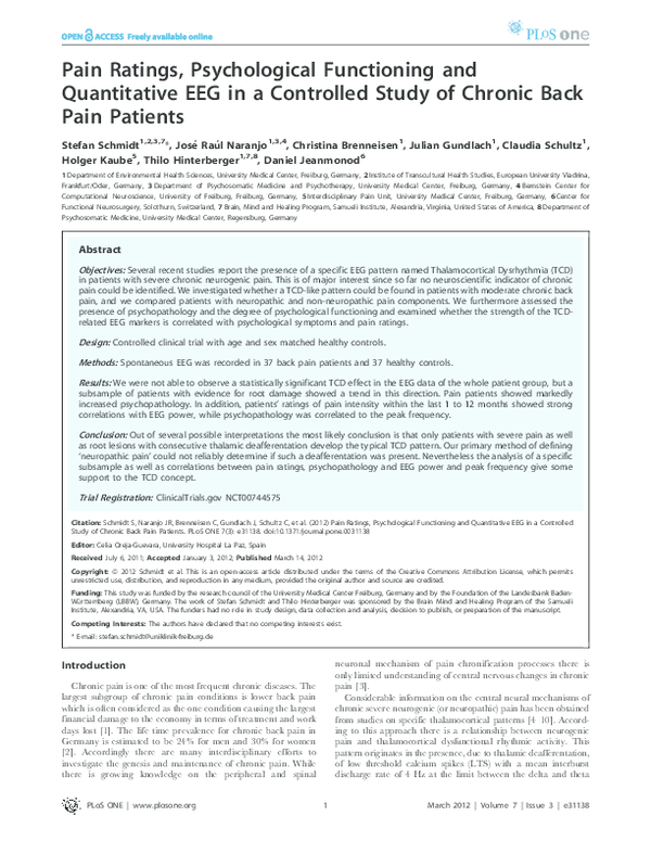 (PDF) Pain ratings, psychological functioning and quantitative EEG in a ...