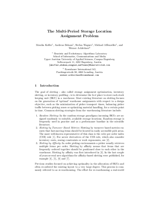 Pdf The Multi Period Storage Location Assignment Problem