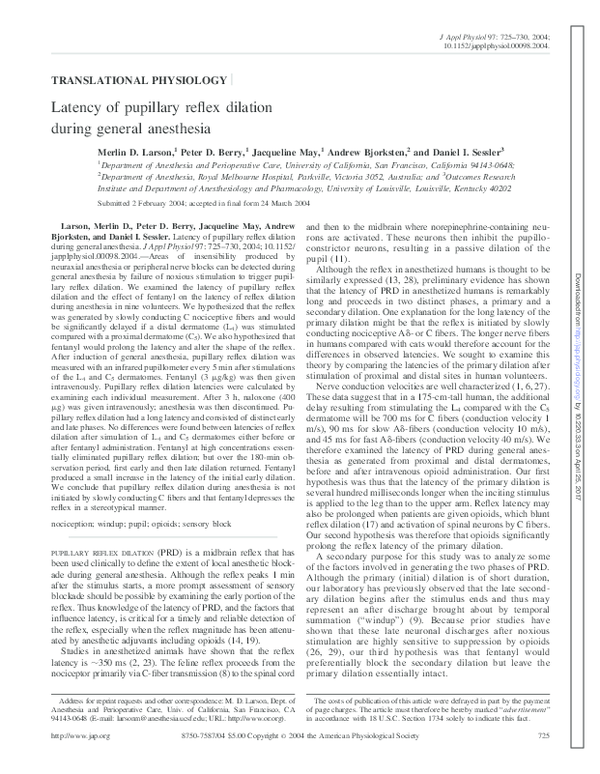 (PDF) Latency of pupillary reflex dilation during general anesthesia ...