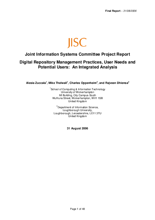 (PDF) Joint Information Systems Committee Project Report Digital ...