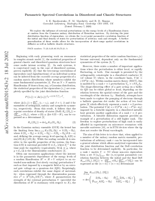 Pdf Parametric Spectral Correlations In Disordered And Chaotic Structures