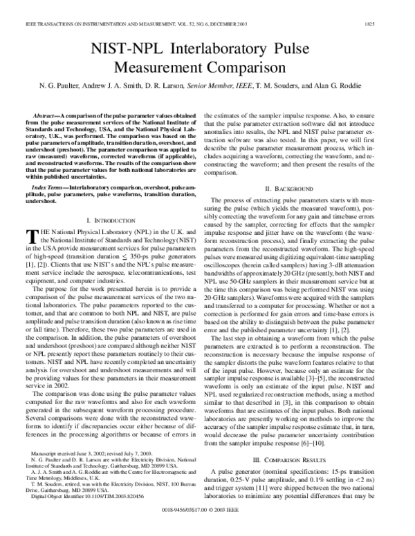 (PDF) NIST-NPL interlaboratory pulse measurement comparison