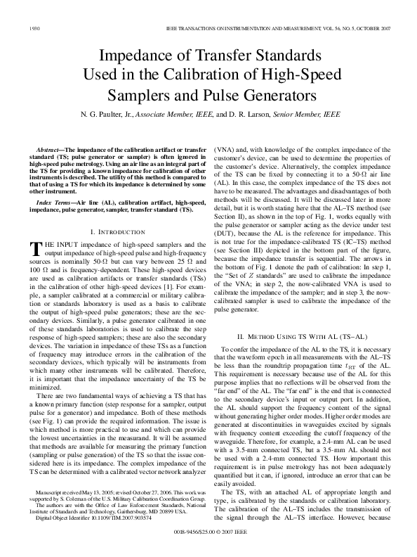 (PDF) Impedance of Transfer Standards Used in the Calibration of High ...