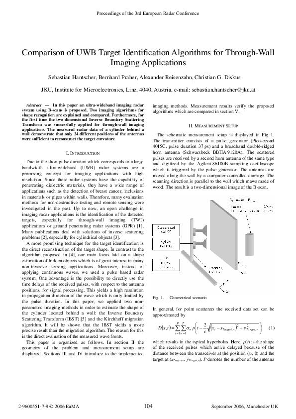 (PDF) Comparison of UWB Target Identification Algorithms for Through-Wall Imaging Applications