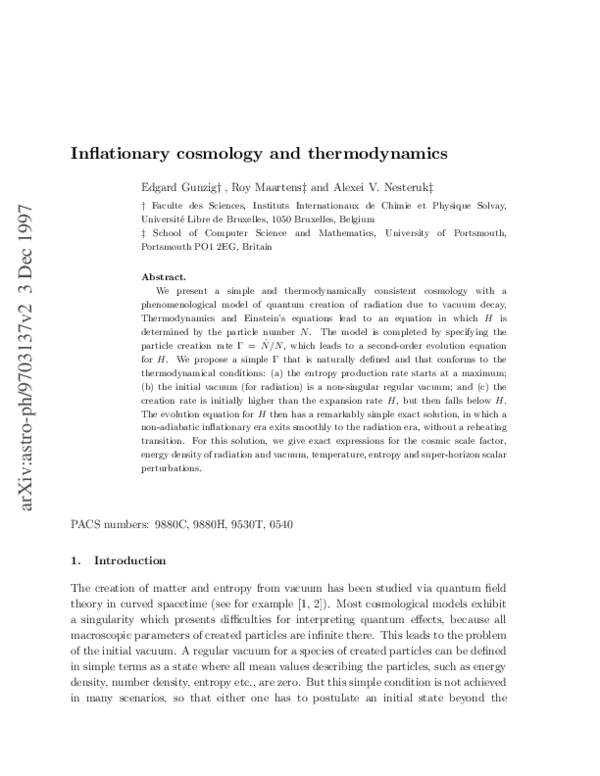 (PDF) Inflationary cosmology and thermodynamics
