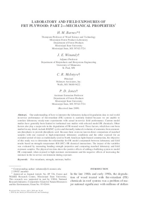 (PDF) Laboratory and Field Exposures of FRT Plywood: Part 2—Mechanical ...