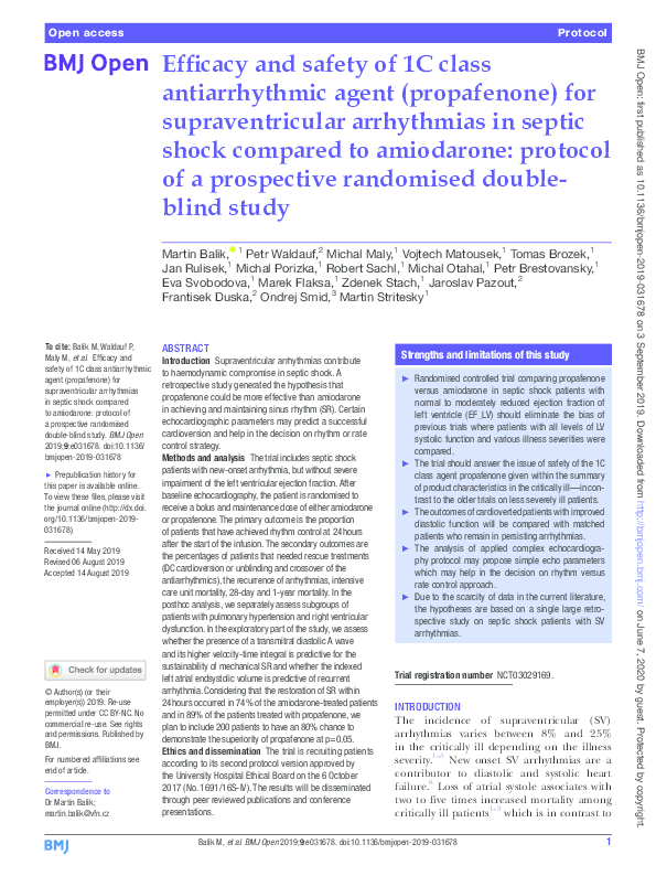 (PDF) Efficacy and safety of 1C class antiarrhythmic agent (propafenone ...