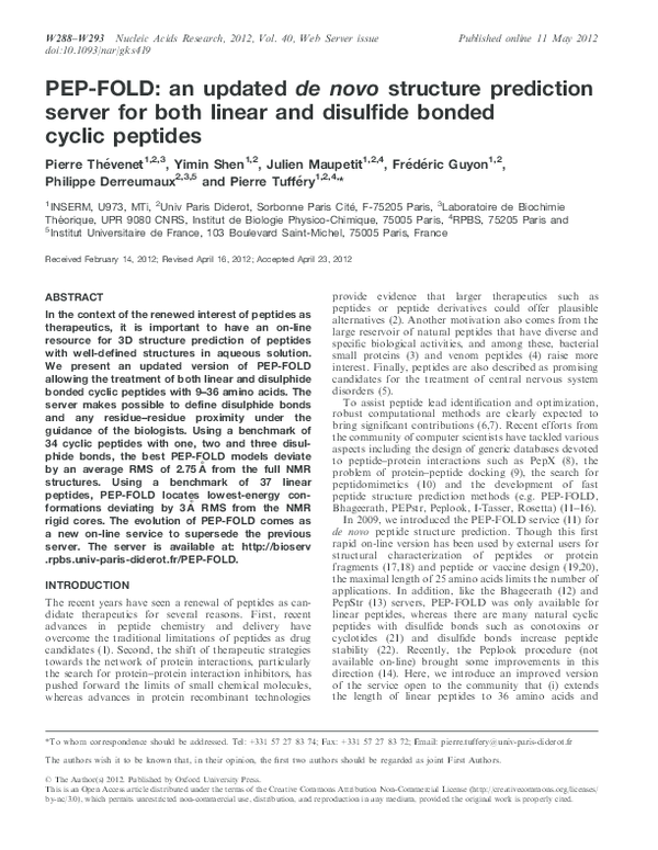 (PDF) PEP-FOLD: Tool for 3D Peptide Structure Prediction