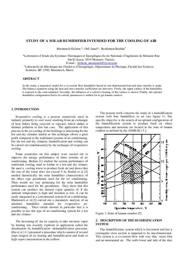 (PDF) Study of a solar humidifier intended for the cooling of air