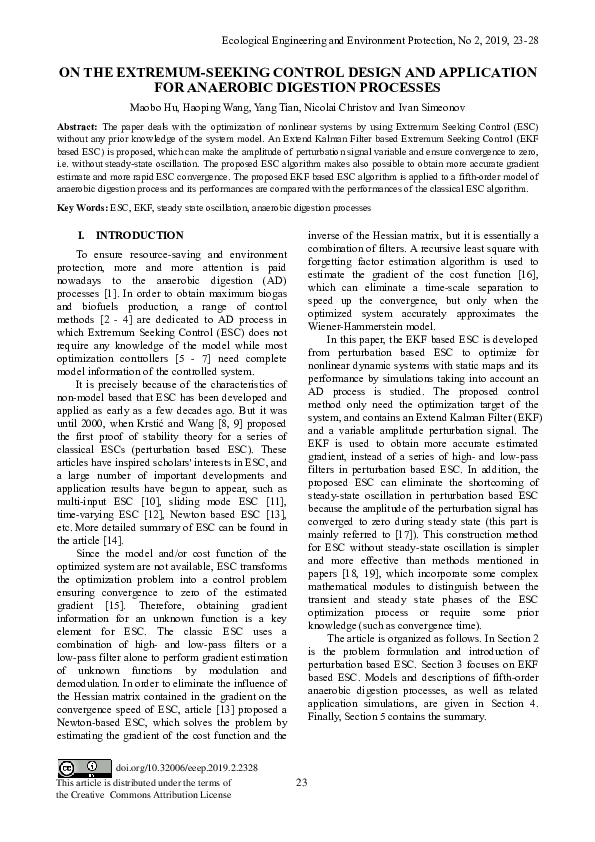 (PDF) On the Extremum-Seeking Control Design and Application for Anaerobic Digestion Processes