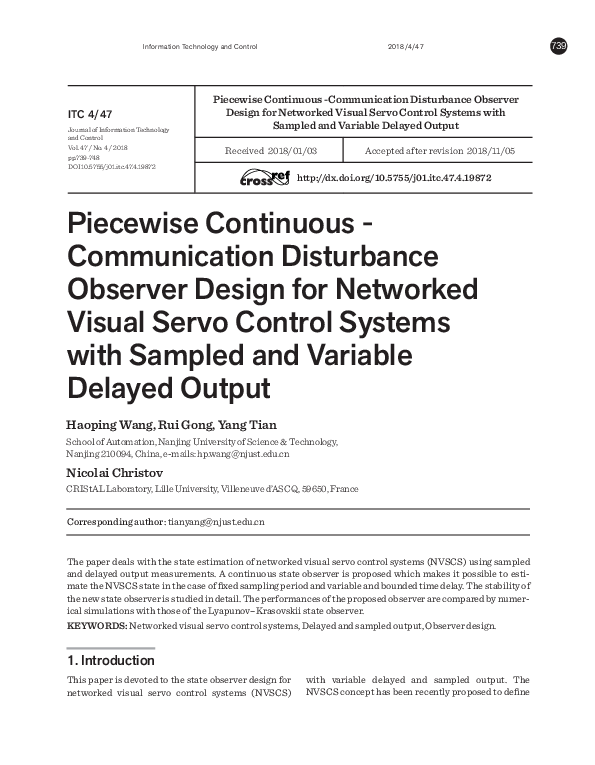 Pdf Piecewise Continuous Communication Disturbance Observer Design For Networked Visual Servo