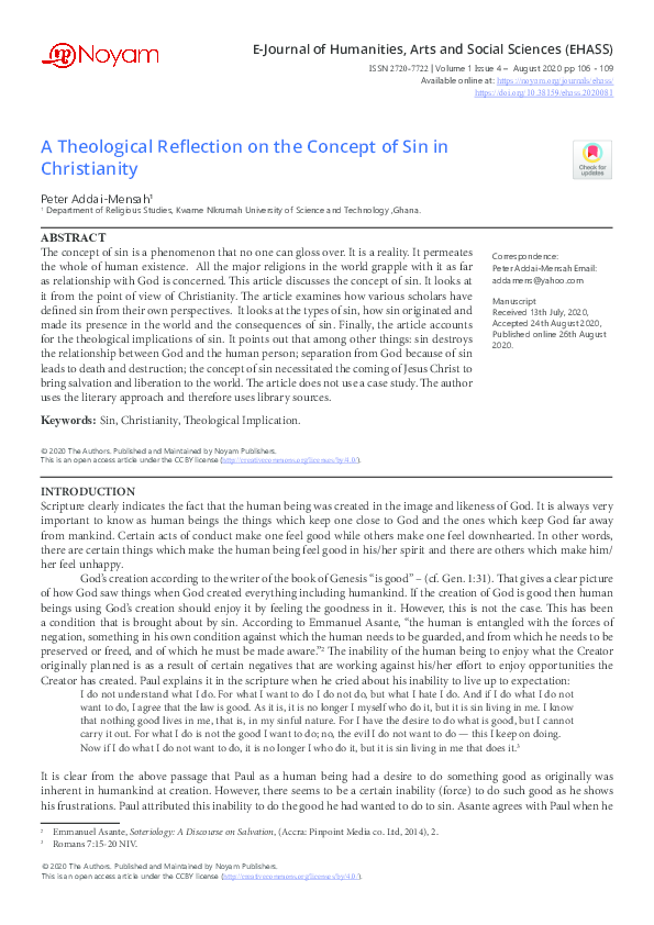 (PDF) A Theological Reflection on the Concept of Sin in Christianity